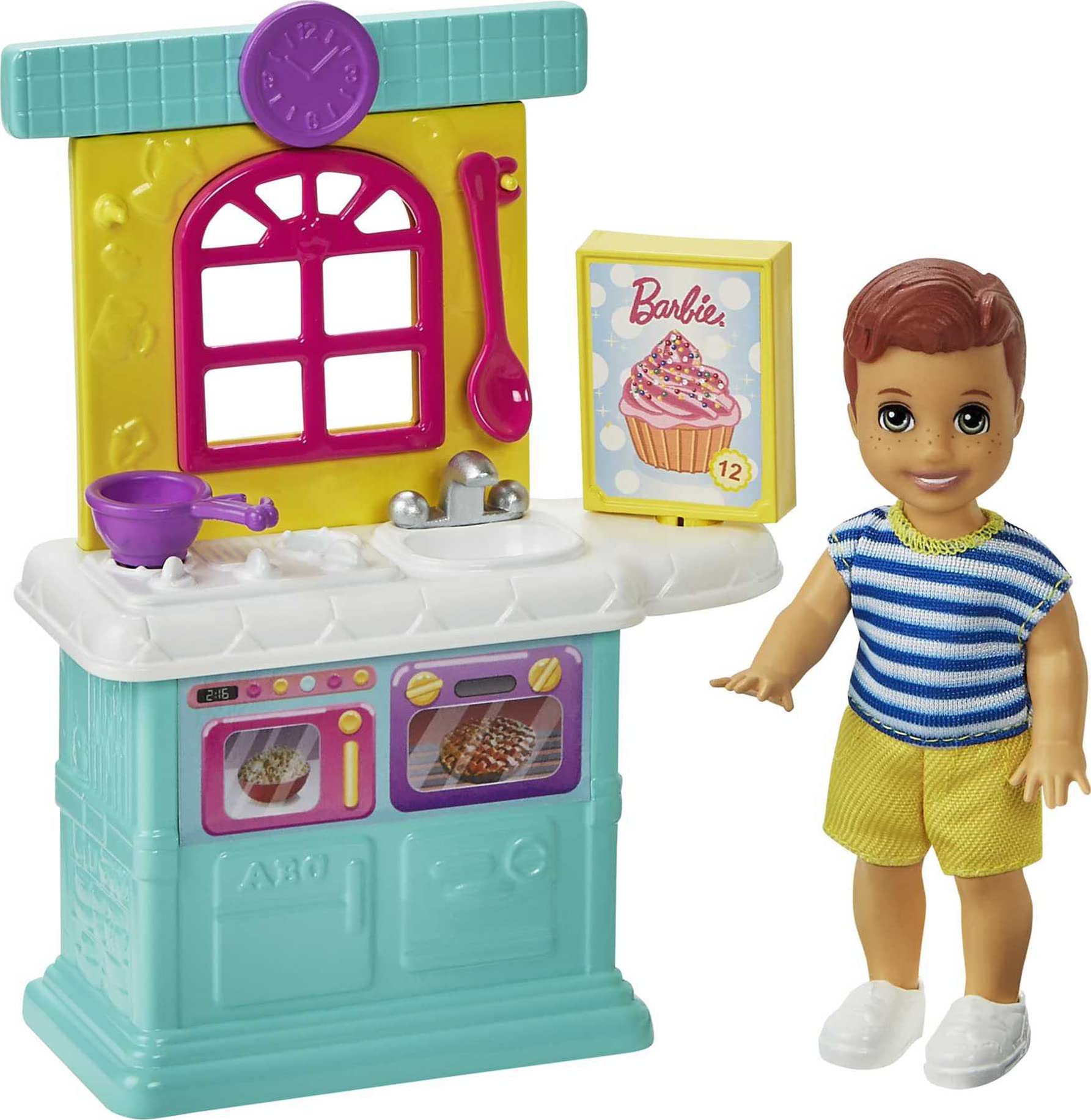 Barbie Skipper Babysitters Inc. Accessories Set with Small Toddler Doll & Kitchen Playset, Plus Dessert Mix Box, Bowl & Spoon, Gift for 3 to 7 Year Olds, White