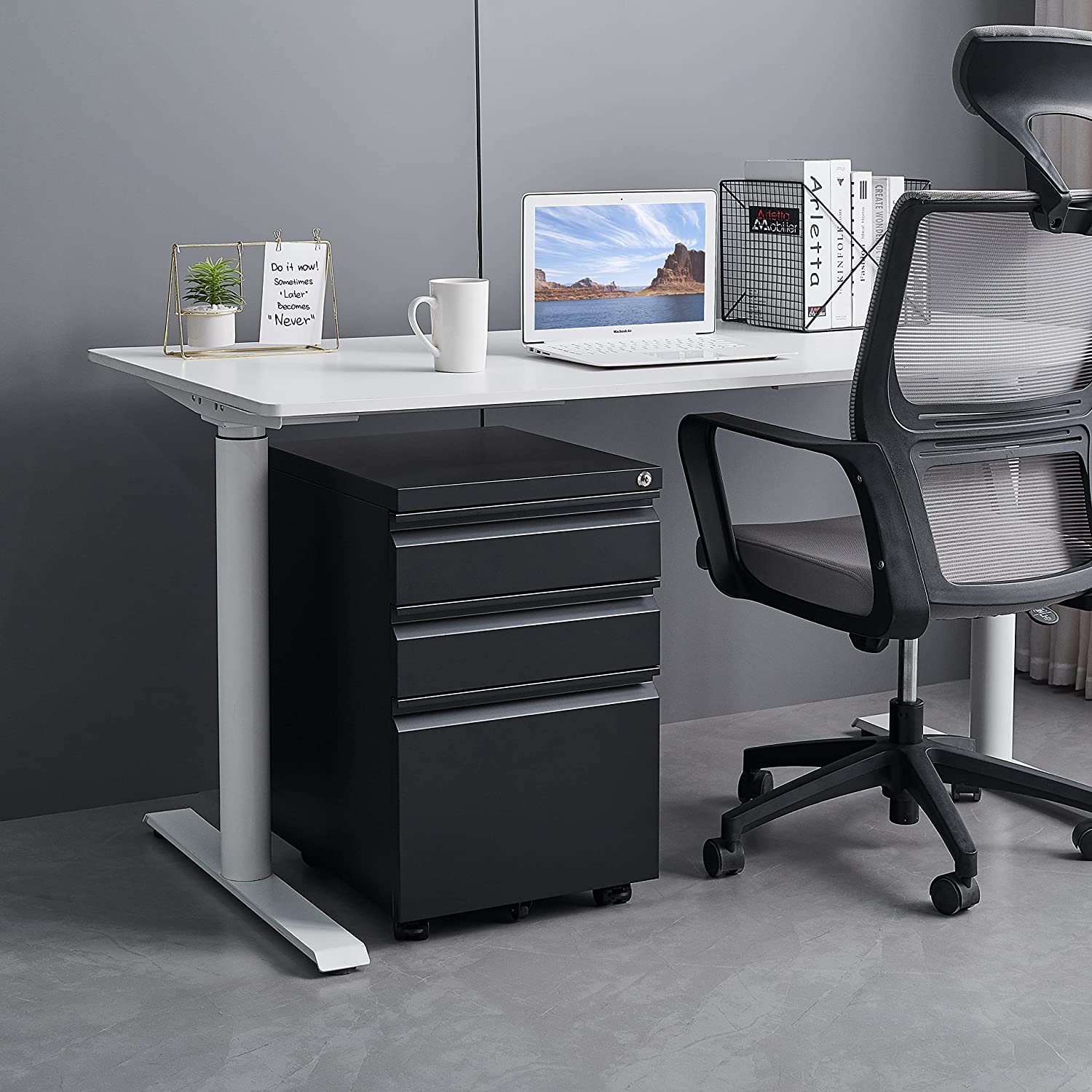 3 Drawer Locking File Cabinet, Under Desk Metal Filing Cabinet for Legal/Letter/A4 File, Fully Assembled Include Wheels, Home/Office Design (Black)