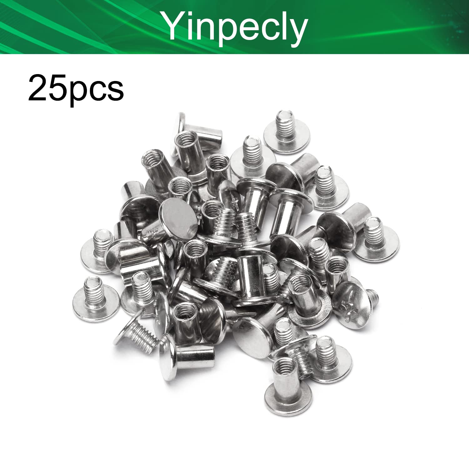 Yinpecly 25Pcs Female M5x8mm Carbon Steel Screw Post Silver Belt Buckle Binding Bolts Leather Fastener Fit for 3/16"(5mm) Hole Dia