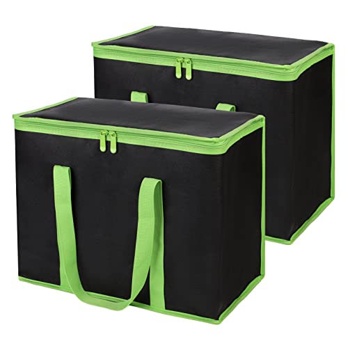 CIVJET 1-Pack Insulated Reusable Grocery Bags, X-Large Commercial Food Warmer for Shopping, Black with Green Edge