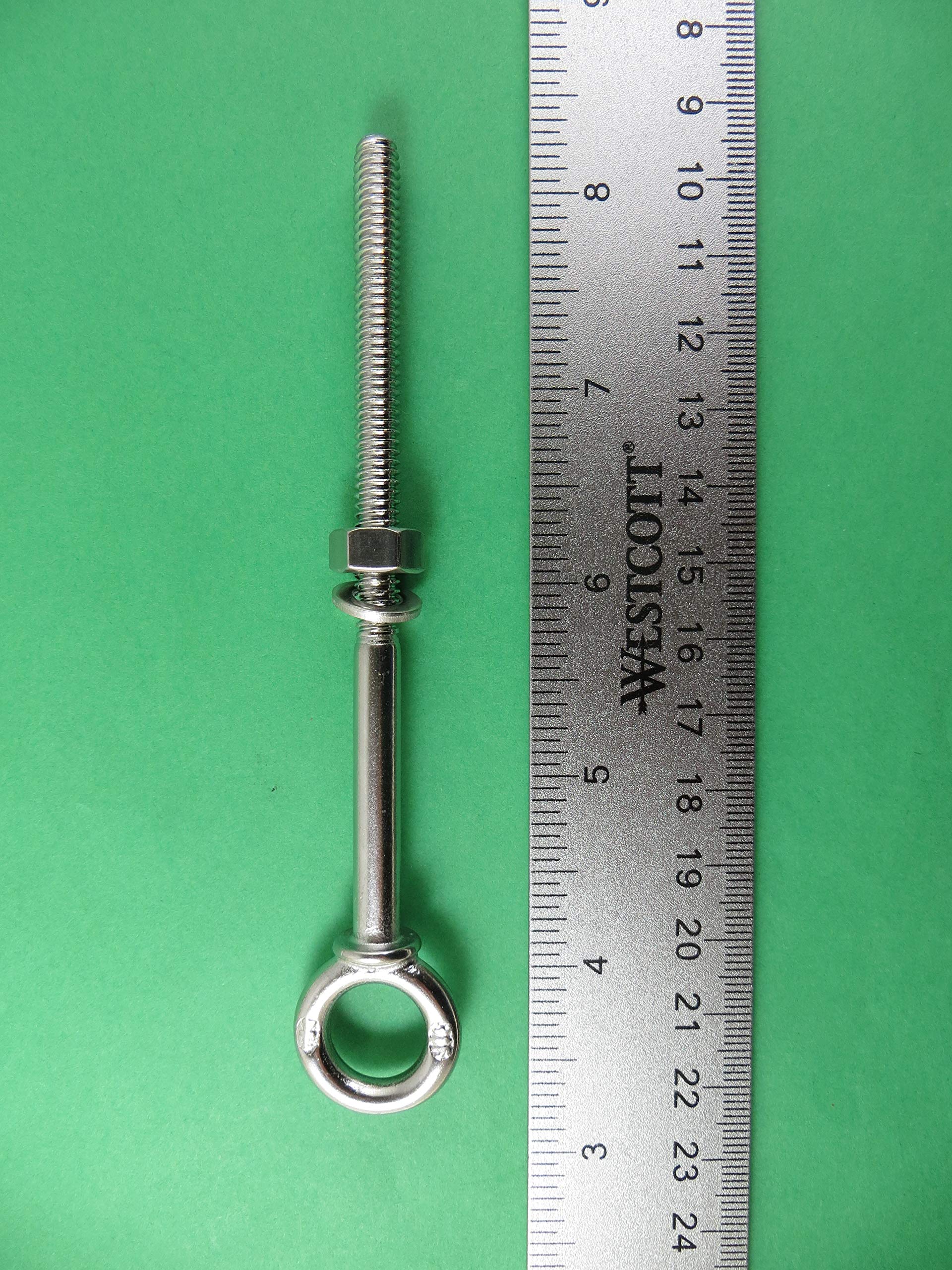 US STAINLESS 2 Pieces Stainless Steel 316 Eye Bolt 1/4" x 4" UNC Short Thread Marine Grade Pitch of 20