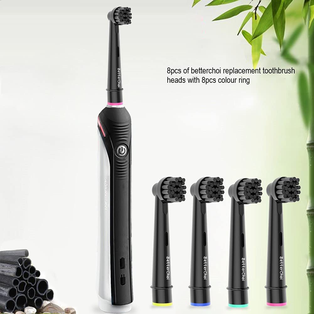 8 Pack Charcoal Brush Heads Compatible with Oral B Electric Toothbrush, Making with Active Charcoal Bristles, Black