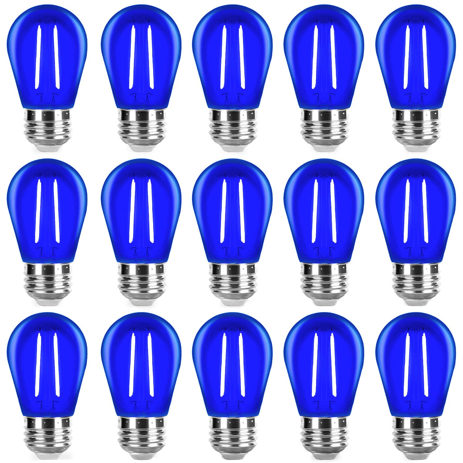 ZHZHLED S14 Blue Light Bulb Plastic 2 Watt LED Replacement Bulbs for Indoor Outdoor String Lights, Shatterproof Decorative E26 Base Filament Edison Christmas Halloween Colored Light Bulbs,15 Pack