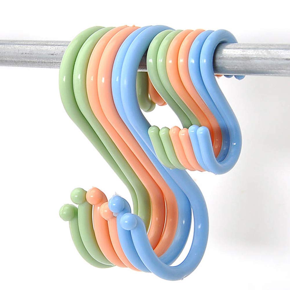 S-Shaped Hooks, Plastic Clothes Hangers Multi-Purpose Storage Racks Portable Key Holders, Durable Hanging Hooks Bathroom Organizers(4Pcs Pink L)