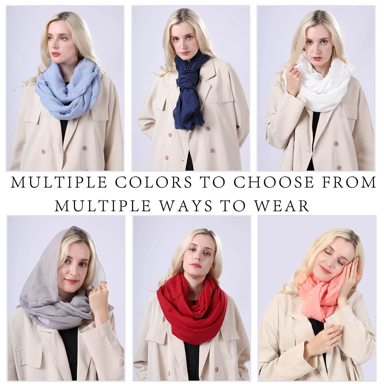 3 Packs Lightweight Plain Infinity Scarf or Oblong Scarf For Women Scarf Shawl Wrap,Black, White, Grey, One Size
