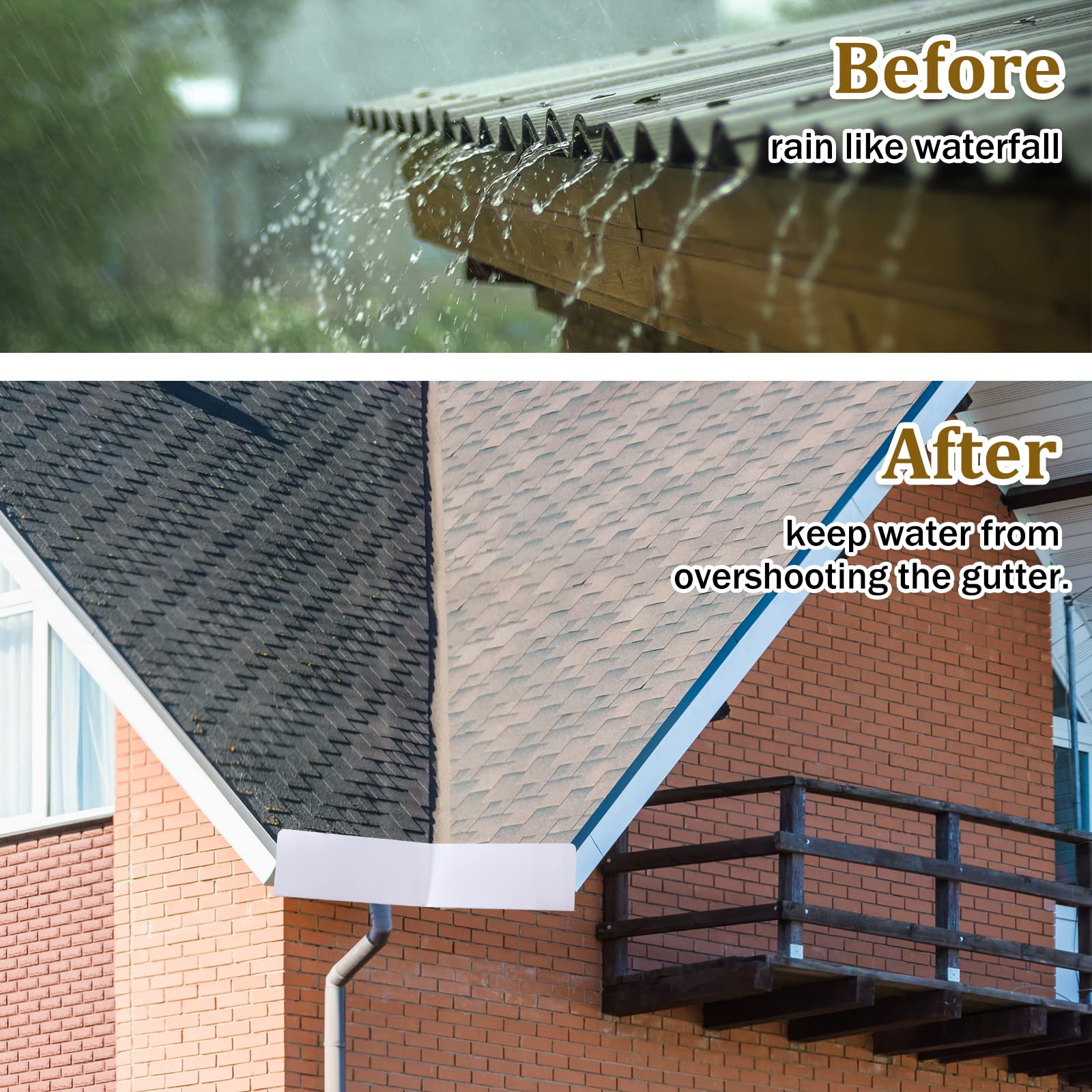 4 Pcs Gutter Valley Splash Guards Downspout Diverter Roof Rain Diverter White Roofing Gutter Guards with 40 Screws Gutters for House Residential Flat Shingle Roofs Corner (Foldable)