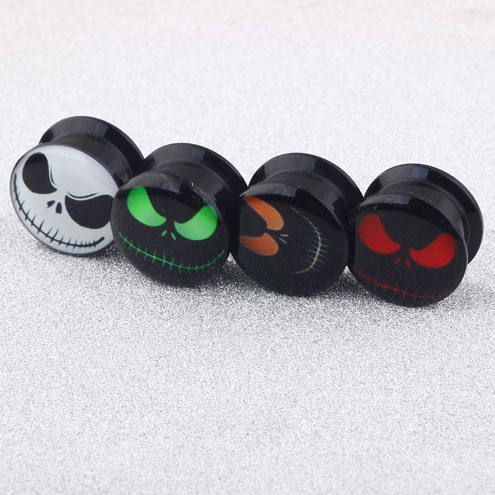 4 Pairs Skull Acrylic Ear Gauges Earring Plugs Logo Internally Threaded Screw fit Flesh Tunnels (10mm=00g)