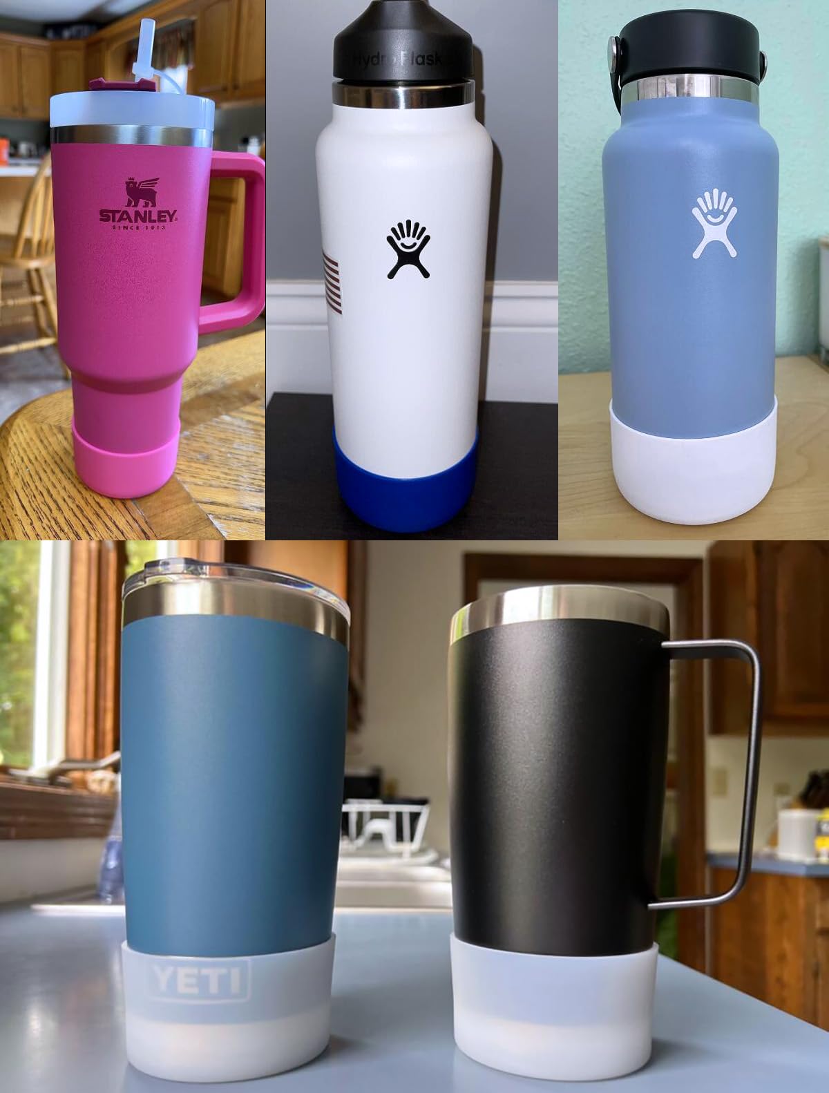 2Pcs Silicone Boots and 2Pcs Silicone Straw Toppers for Stanley Cup Accessories, Reusable Water Bottle Bottom Sleeves Protector, White
