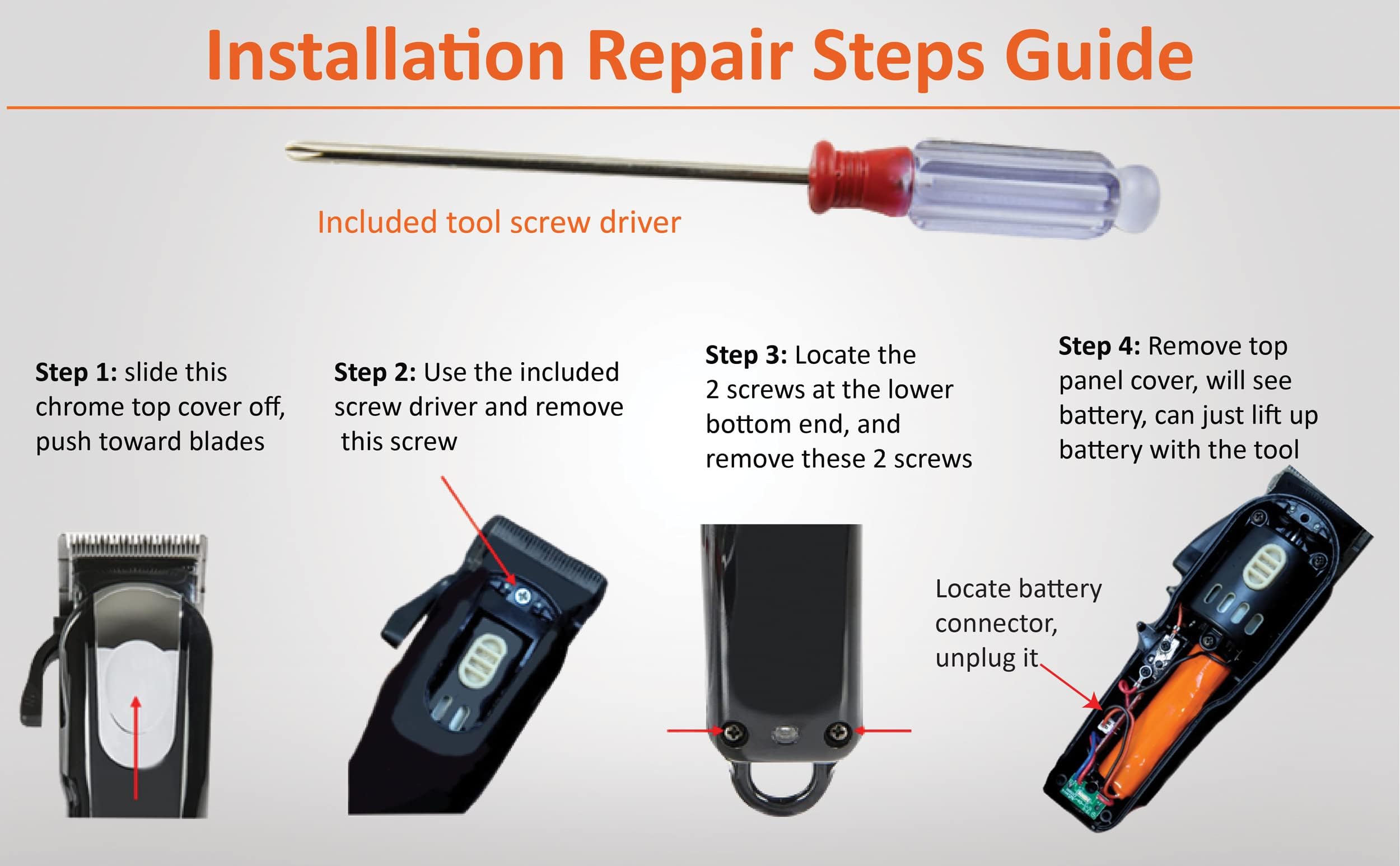 WirelessFinest Battery Replacement for Wahl Magic Clip Clipper Hair Cordless Designer Senior Sterling-4 Beretto Super Taper Part 93837-OO1 + Tool Repair Fix Dead Power Issue
