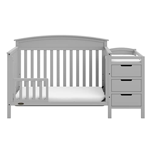 Graco Benton 5-in-1 Convertible Crib and Changer (Pebble Gray) β Crib and Changing Table Combo, Includes Water-Resistant Changing Pad, 3 Drawers, Converts to Toddler Bed, Daybed and Full-Size Bed