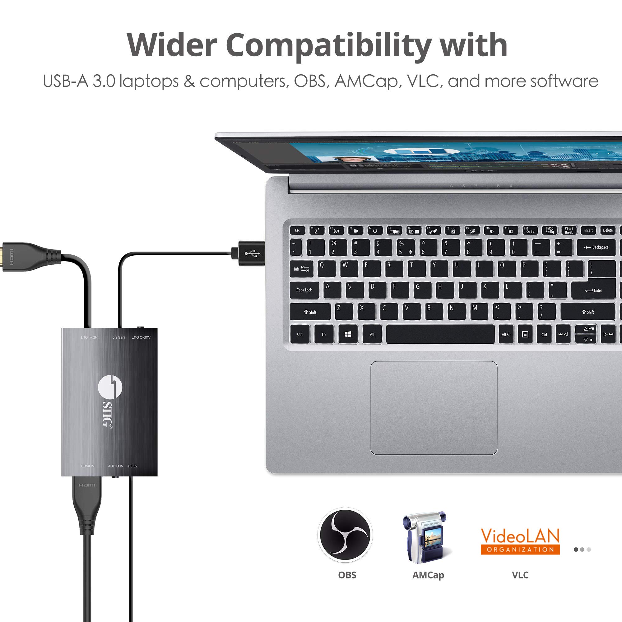 SIIG USB 3.0 HDMI A/V Capture Card with 4K60 Loop Out, HDMI 4K60 Capture USB 3.0 1080p Record,Audio Extract & Microphone,for DSLR Camcorder Live Streaming,Video Conference,TAA Compliant CE-H26H11-S1