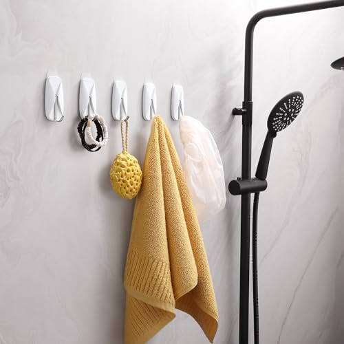 ALOCEO Kitchen Wall Hooks, No Damage Sticker Hooks, Plastic Hooks for Shower, Bathroom, Removable Hooks for Hanging up to 2.2 lbs, 12 White Hooks and 13 Adhesive Strips