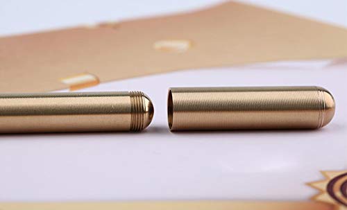 Lanxivi Brass Fountain Pen EF Bent Nib 0.7mm,Travel Pocket Fude Pen, Unique Style Bullet Shape with Metal Box