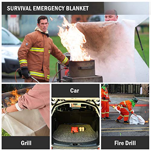 2Pack Fire Blanket for Emergency Survival, AQUEENLY Fiberglass Fire Emergency Blanket Fire Shelter Safety Cover for Kitchen, Car, Camping, Grilling, Office, Warehouse (39.4 x 39.4 in)