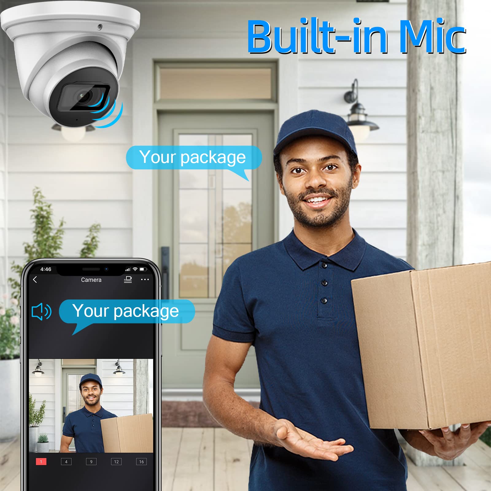 PANOEAGLE 8MP Starlight IR Eyeball Network Camera, 2.8mm Fixed Lens,Low Illumination Outdoor Camera with Built-in MIC, Max. 256 GB SD Card Slot