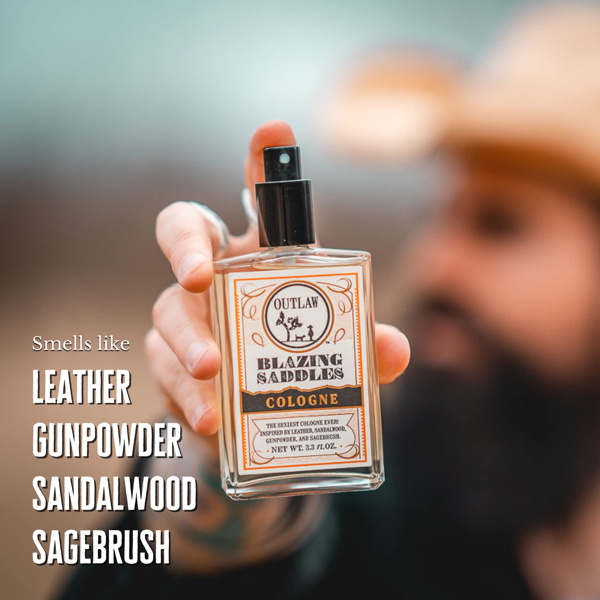 Outlaw Soaps Blazing Saddles Western Cologne | Bold Scent: Warm Leather, Gunpowder, Sagebrush, & Sandalwood | Mens & Womens Cologne