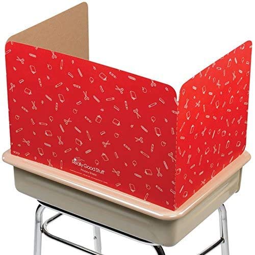 Large Privacy Shields for Student Desks β Set of 12-3 Group Colors -Gloss - Study Carrel Reduces Distractions - Keep Eyes from Wandering During Tests, Red, Blue & Green School Supplies Pattern