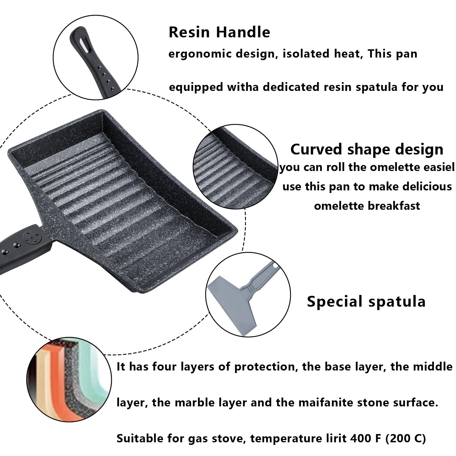 MOSYONE Tamagoyaki Pan, Japanese Omelette Pan, Square Non-Stick Egg Pan, Japanese Cookware for Omelette, Black