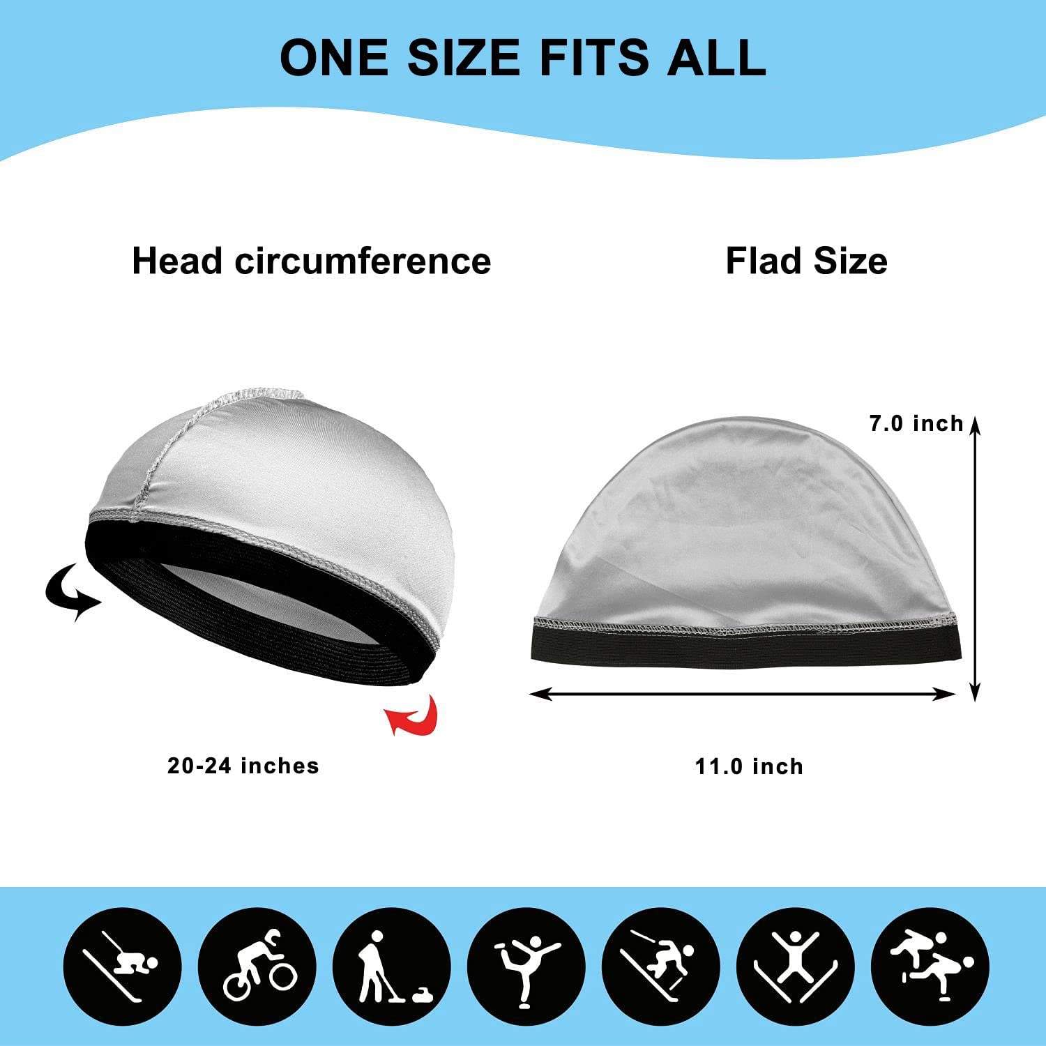 3PCS Wave Cap, Wave Caps for Men, Silk Durag Compression Cap for 360, 540, 720 Waves (Black, Red, Silver)