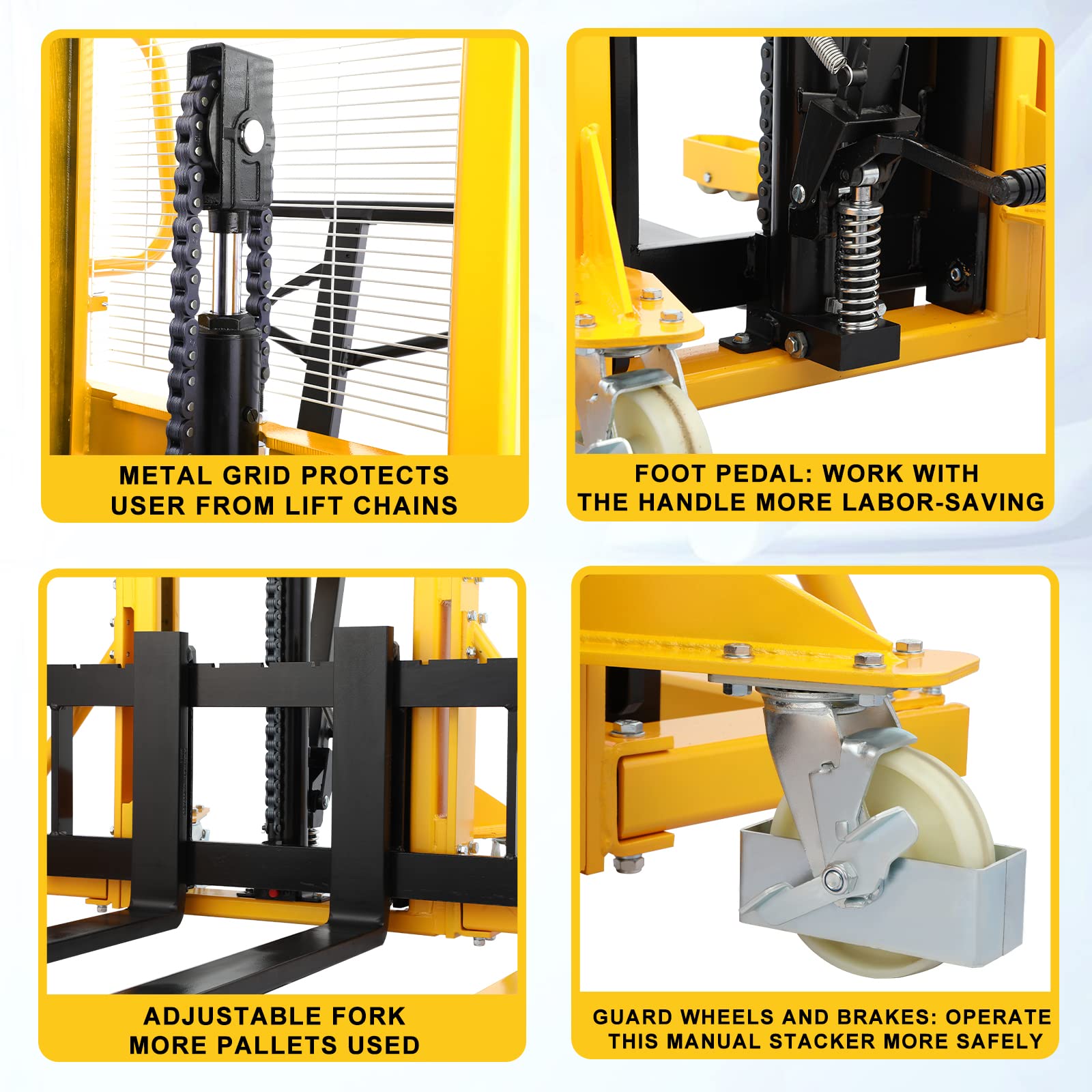 Xilin Manual Pallet Truck Stacker 2200lbs Capacity 63" Hydraulic Lift Height with Adjustable Forks and Fixed Legs Handling Tools