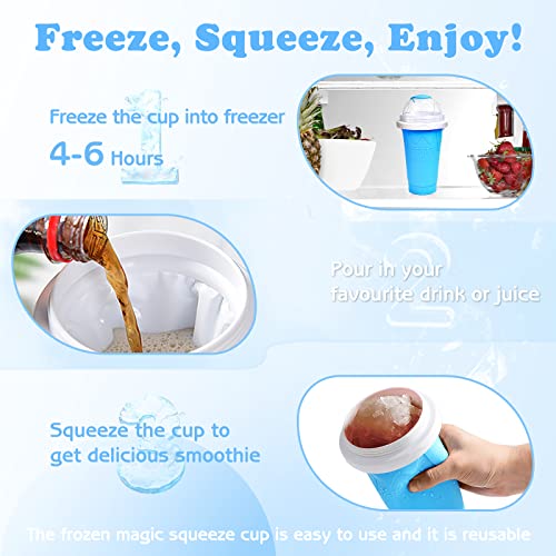 KTEBO Frozen Magic Slushy Cup, Smoothie Cups with Lids and Straws, Slushie Maker Cup is Cool Stuff Things, Fasting Cooling Make Milkshake smoothie Freeze Beer - TIKT0K Trend Items Cool Gadgets-Blue