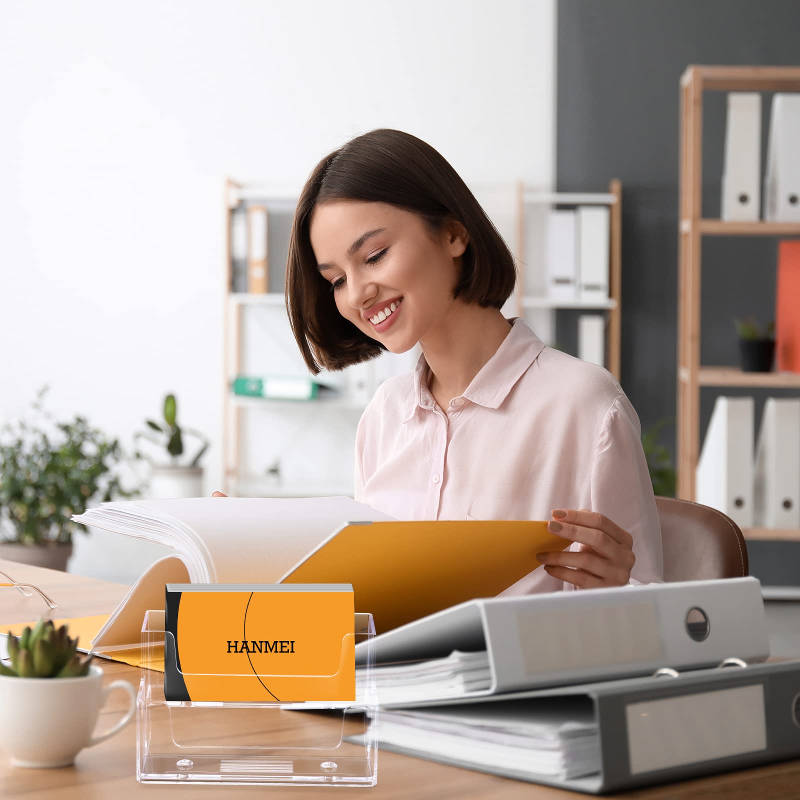 4 Pcs Acrylic Business Card Holder 2 Tiers Clear Plastic Card Stand Organizer Card Holder Display for Home Office 120 Cards Capacity