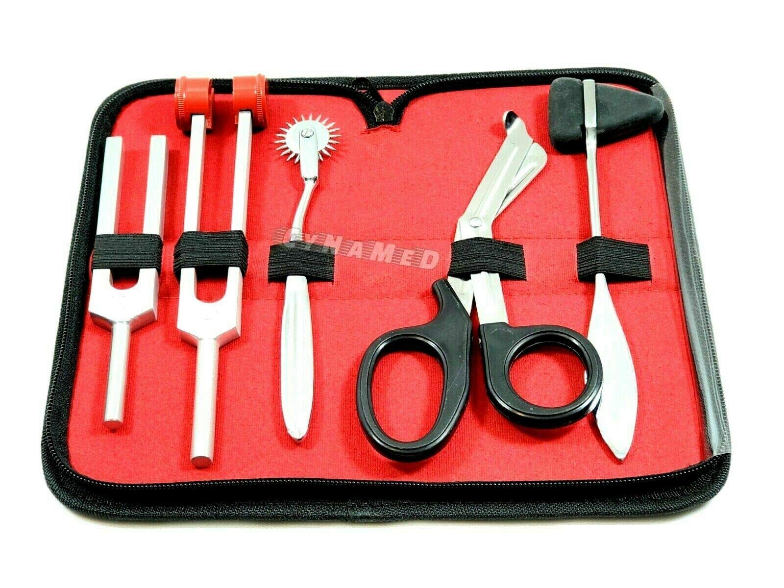 New 5 Piece Student Diagnostic Kit - Reflex Taylor Hammer and Tuning Fork Set C 128 and C 512. Includes Wartenberg Pinwheel, Premium Steel Bandage Scissor 7.5β Black