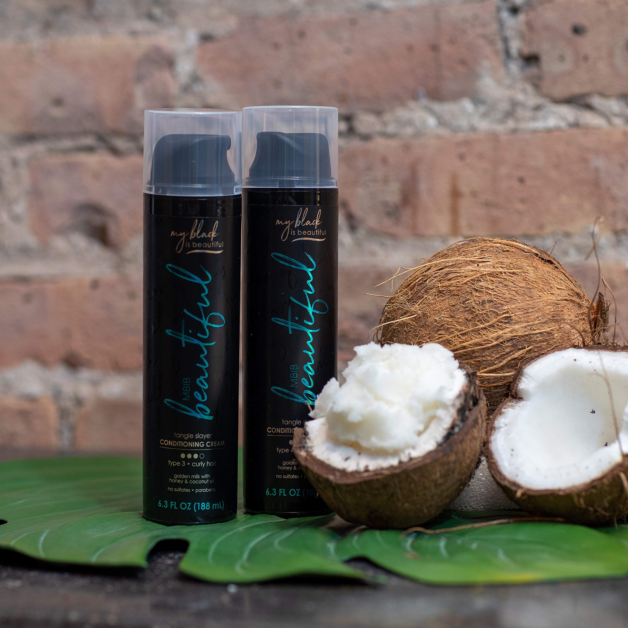 My Black is Beautiful Leave In Conditioner, Type 3 Tangle Slayer, Sulfate Free Conditioning Cream, for Curly Hair with Coconut Oil, Honey and Turmeric, 6.3 fl oz