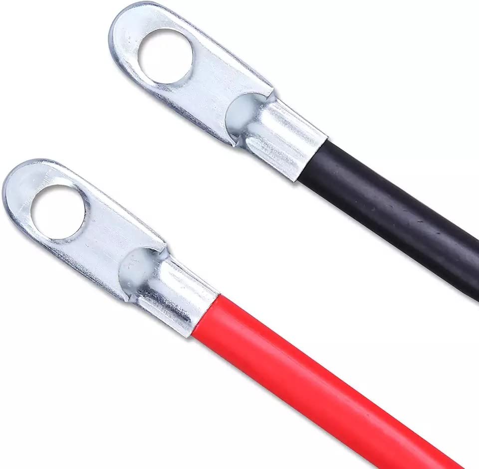 4 AWG Battery Inverter Cables Set, (1 Black & 1 Red) with 3/8 Inch Lugs on Both Ends for Solar, RV, Car, Boat, Auto, Marine (24")