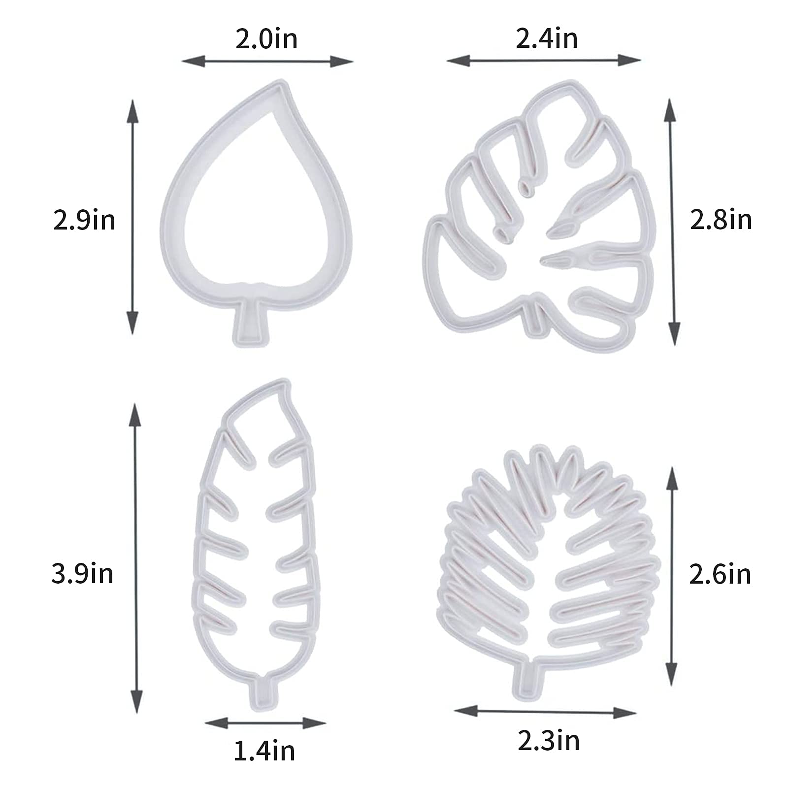 4Pcs Tropical Leaf Cookie Cutter Hawaiian Palm Leaves Fondant Mold for DIY Cake Sugarcraft Candy Fondant Grass Cutter For Gum Paste
