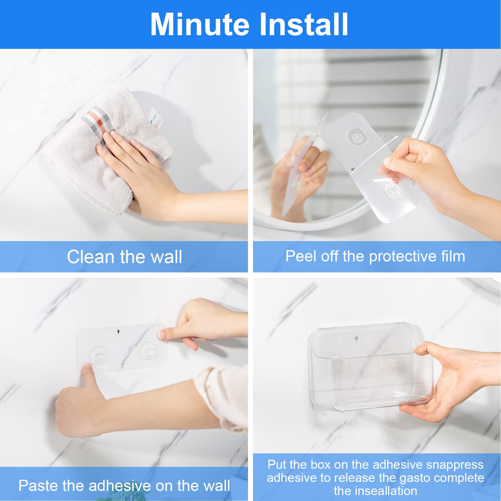 2pc Plastic Wall Mount Organizer, Adhesive Clear Cabinet Door Organizer,Acrylic Shelves for Wall,No Drilling Hang Walls,with Self Adhesive Tape, for Bathroom, Kitchen, Living Room