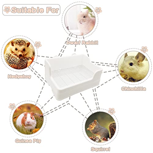 BNOSDM Bunny Litter Box with Grid Dwarf Rabbit Cage Potty Trainer Corner Toilet Small Animal Litter Pan Bedding Box Plastic Detachable Tray for Chinchillas Hedgehogs Ferret Guinea Pigs