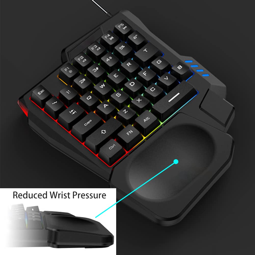 Archuu One-Handed Mechanical Gaming Keyboard,35 Keys Waterproof Professional Gaming Keypad,with 3 Color Backlight, Single Handed Keyboard for Computer Mobile Games