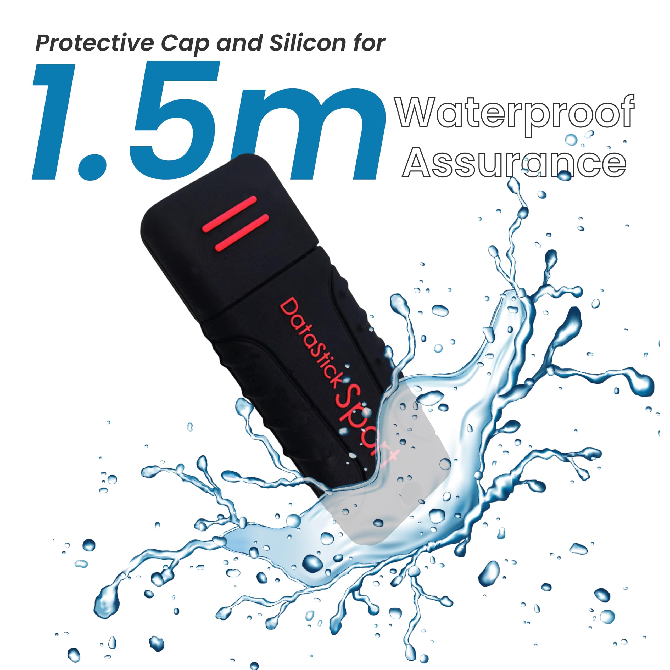 Centon Electronics DataStick Sport USB 2.0 Flash Drive, Waterproof USB Drive, Shock-Resistant Silicon Case, Versatile USB Stick, 2 GB Storage Capacity, Black, Pack of 10