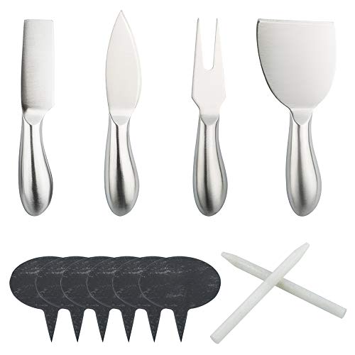 Set of 12, Stainless Steel Cheese Slicers with Cheese Markers and Soapstone Chalks, findTop 4 Pieces Cheese Slicer Cheese Cutter, 6 Pieces Natural Slate Cheese Labels, 2 Pieces Soapstone Chalks