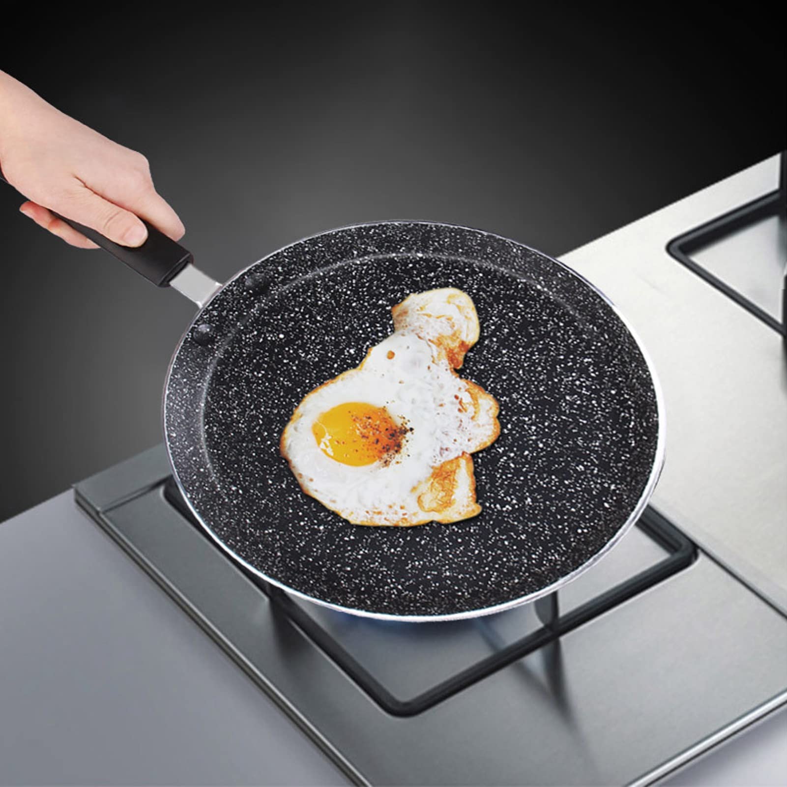 8in Frying Pan Flat Bottomed Pancake Pan, Maifan Stone Frying Pan Induction Cooker Non-stick Pancake for Kitchen Induction Cooker(black)