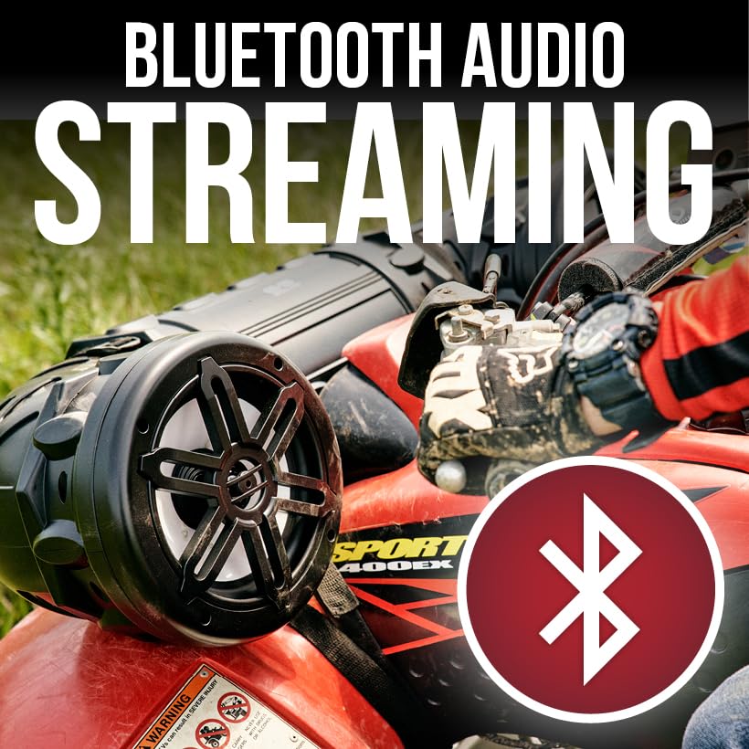 BELVA BPS6RGB UTV/ATV Weatherproof Sound System Dual 6.5” Speakers with 1” Tweeters, Built-in Amplifier, Bluetooth, Aux-in, Multi Color Illumination, Wireless Remote, Easy Installation
