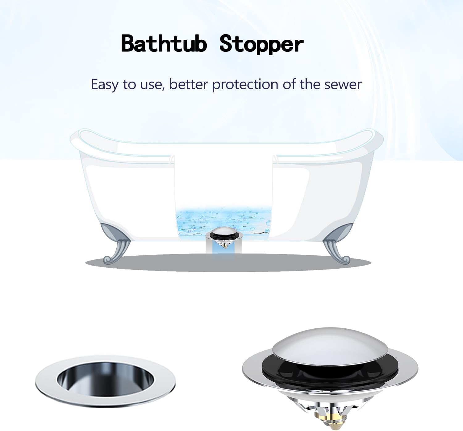 GEKJDMER Universal Tub Stopper Bathtub Drain,Pop Up Bath Drain Tip Toe Bathtub Drain Stopper,Replaces Bath Tub Lift and Turn, Tip-Toe and Trip Lever,Easy to Install and Clean