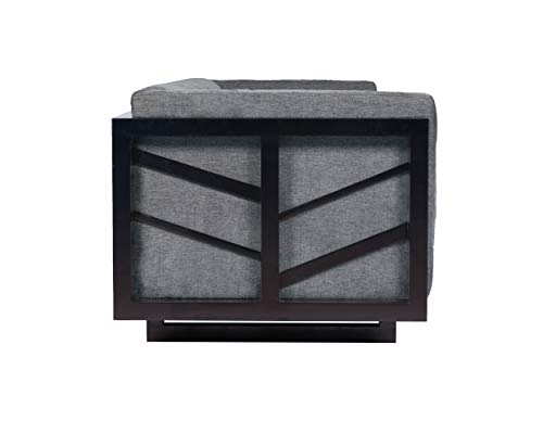 Iconic Home Arianna Sofa Linen-Textured Upholstery Espresso Finished Lattice Wood Frame, Modern Transitional, Grey