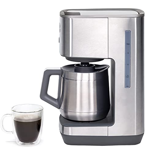 GE Drip Coffee Maker With Timer | 10-Cup Thermal Carafe Pot Keeps Coffee Warm for 2 Hours | Adjustable Brew Strength | Wide Shower Head for Maximum Flavor | Kitchen Essentials | Stainless Steel