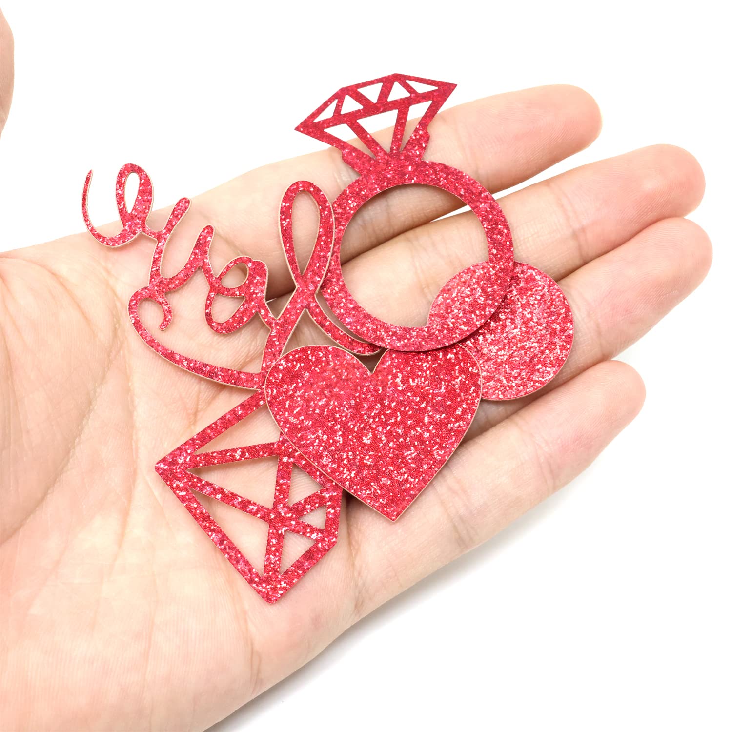 Honbay 100PCS Red Love Heart Fing Ring Table Confetti Party Decorations for Wedding Engagement Anniversary Bachelorette Bridal Shower Birthday Party
