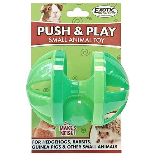 Push & Play Toy - Interactive Rolling Noisemaker Foraging Jingle Ball Cage Accessory - For Sugar Gliders, Rat, Chinchillas, Hedgehogs, Ferrets, Parrots, Guinea Pigs, Rabbits, Degus, & Other Small Pets