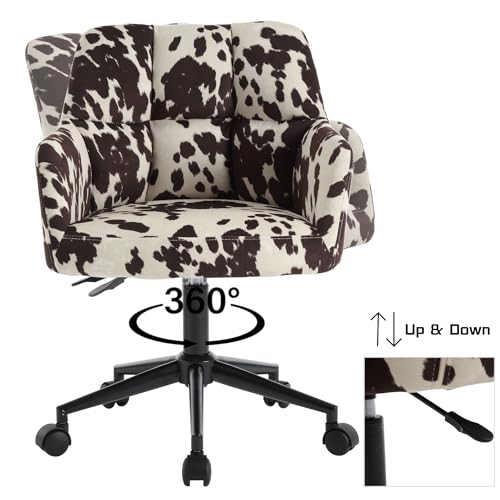RIVOVA Modern Velvet Office Desk Chair with Armrest, Height Adjustable Wide Seat Computer Task Chair for Home Office, Mid Back Accent Chair, Cow