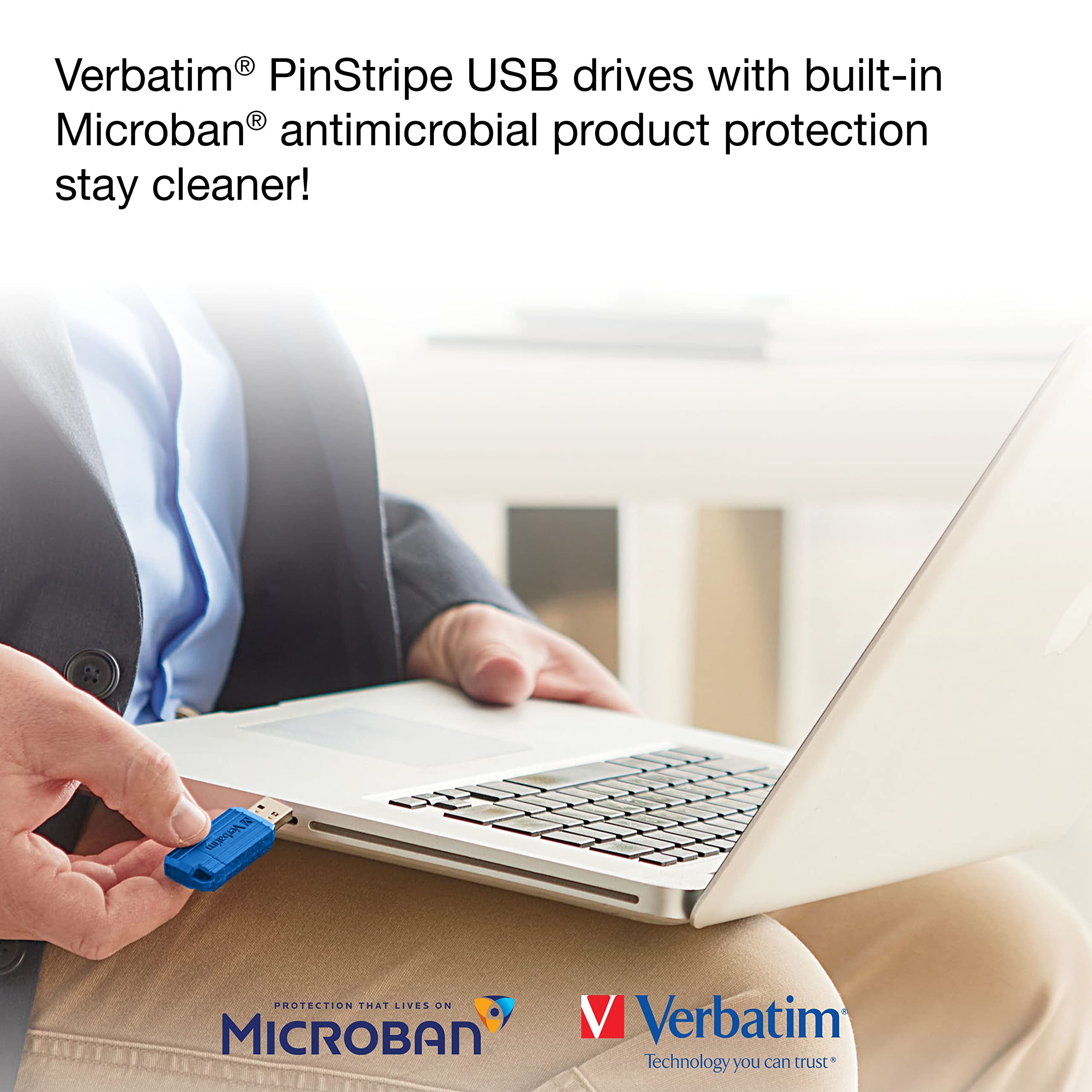 Verbatim 8GB Pinstripe USB 2.0 Flash Drive Retractable Thumb Drive - 5 Pack - Multicolor (Green, Blue, Red, Purple, Cyan)