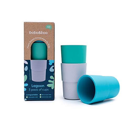 bobo&boo Plant-Based Cups for Kids ā Melamine and BPA Free - Microwavable and Dishwasher Safe - Eco-Friendly Toddler Drinking Cup Set - LAGOON