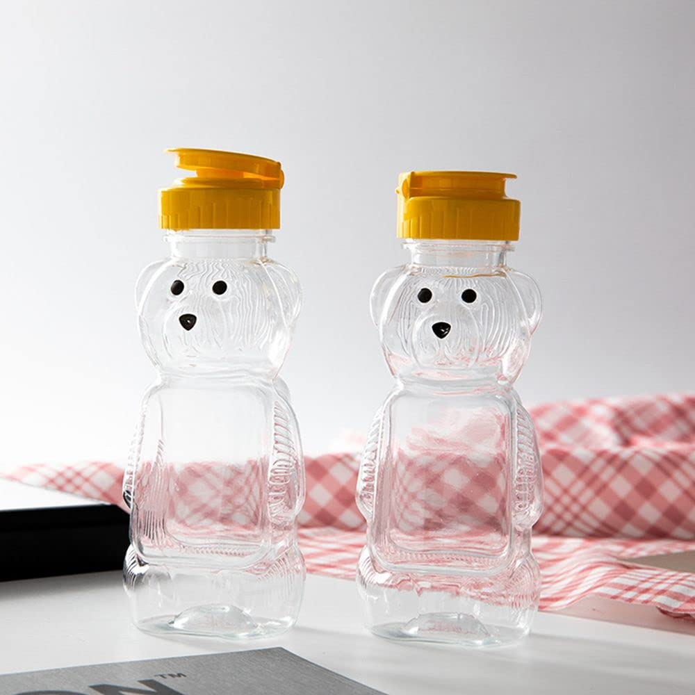 8 Oz Plastic Bear Honey Bottle Jars, Empty Honey Squeeze Bottle with Flip-top Lid for Storing and Dispensing, Yellow (NM003)