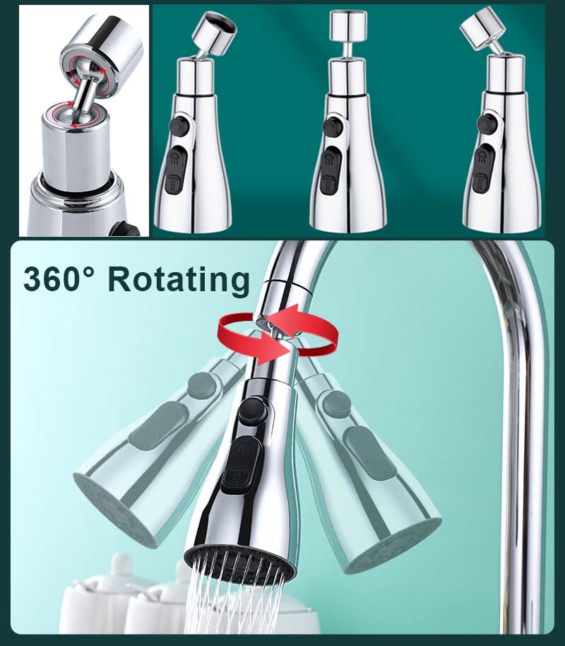 2023 New Gpmsign Universal Pressure Tap Nozzle,Universal Pressure Tap Nozzle Kitchen Sink Water Spray Faucet, 360° Rotating Bathroom Kitchen Sprayer Faucet Extender For Sink Tap Head (Silver+Grey)