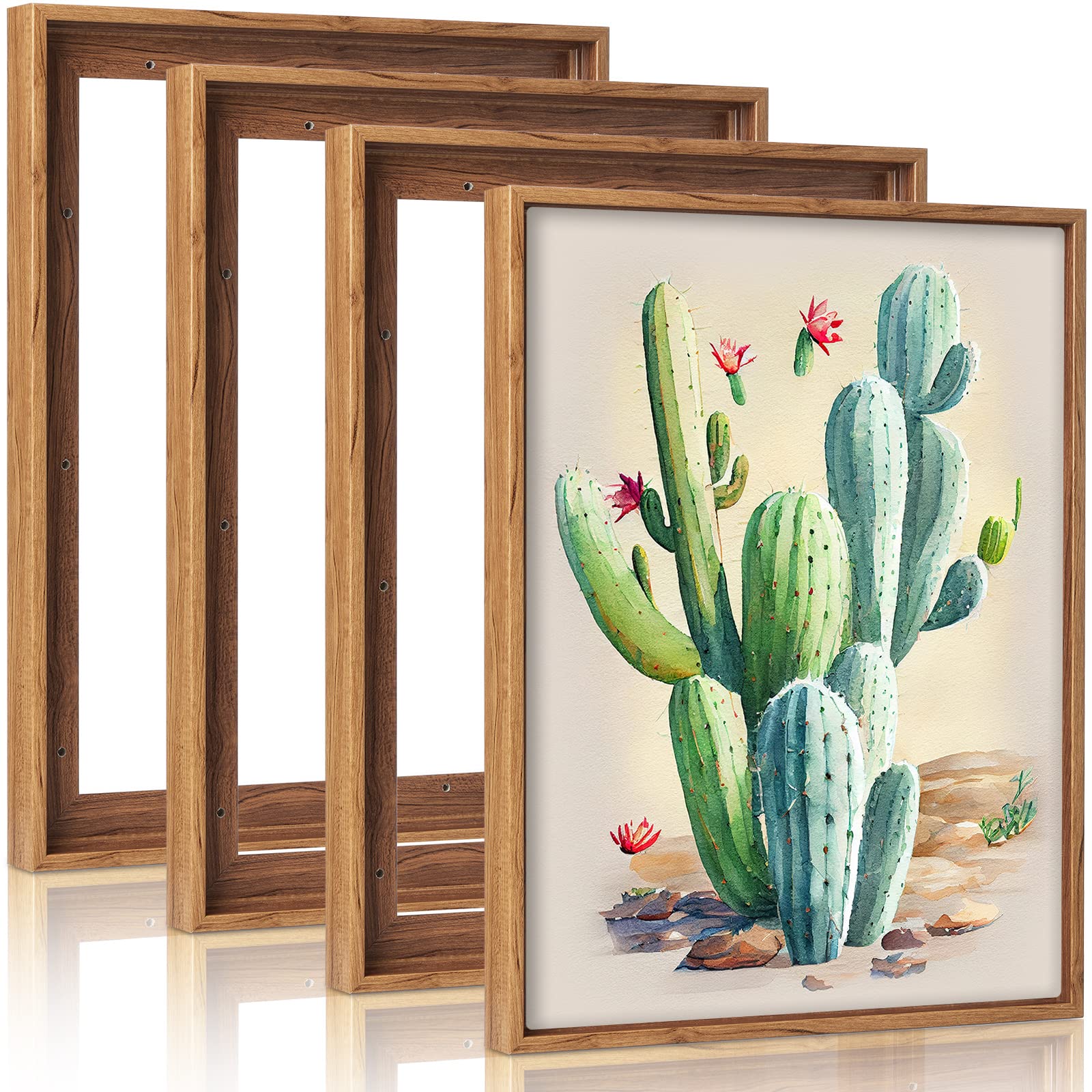 4 Pieces Floating Frame for 12 x 16 Inch Canvas Painting 0.6-0.8 Deep Floater Frame for Canvas Prints Diamond Art Frame for Wall Prints Poster Oil Paintings Paint by Numbers Gallery Frame Decor