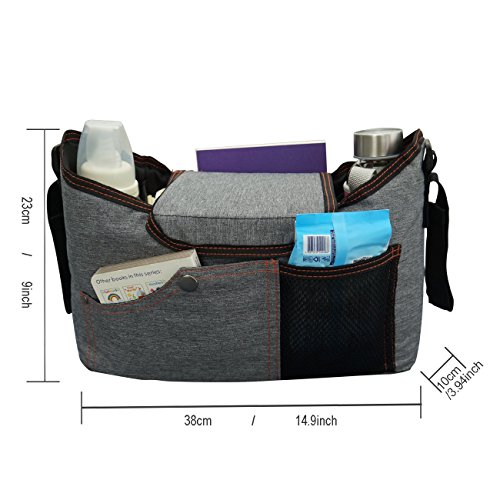 BlueSnail Stroller Bag Fits Stroller Organizer - Extra-Large Storage Space for iPhones, Wallets, Diapers, Books, Toys, & iPads (Grey)