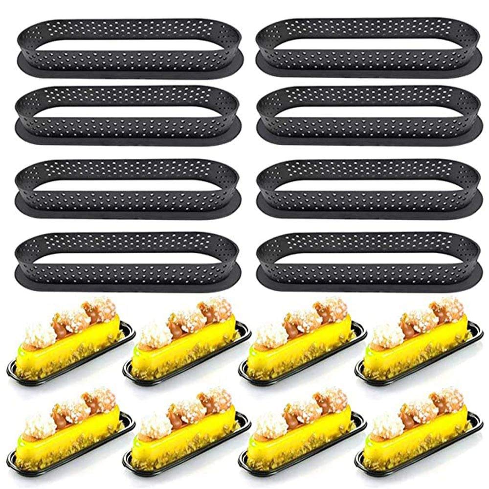 8pcs Oval Tart Ring Mousse Circle Tart Ring Round Cake Molds Cake Rings Mousse Mold Cake DIY Baking Mould Tool Perforated Ring Non Stick Bakeware(Black-Oval)